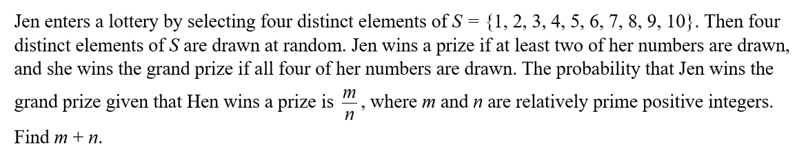 Solved Jen enters a lottery by selecting four distinct | Chegg.com