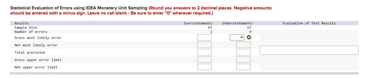 Statistical Evaluation of Errors using IDEA Monetary | Chegg.com