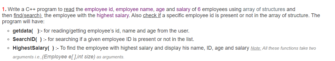 Solved 1. Write a C++ program to read the employee id, | Chegg.com