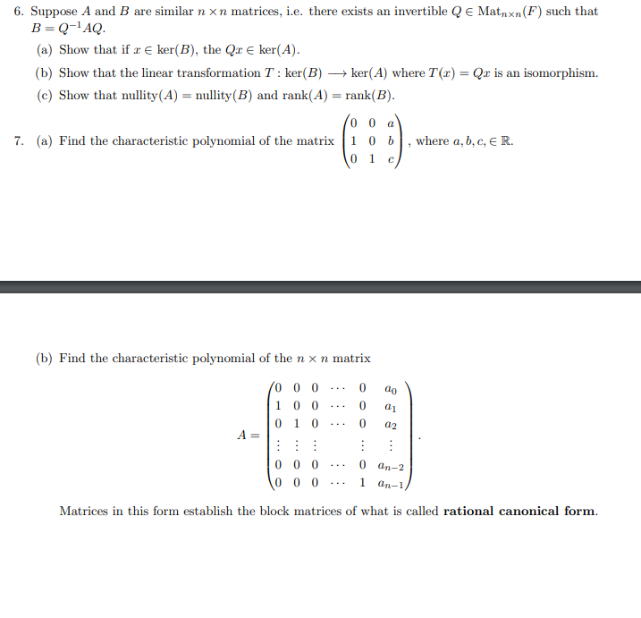 Solved 6. Suppose A and B are similar nxn matrices, i.e. | Chegg.com