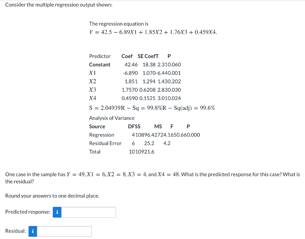 Solved Consider the multiple regression output shown: The | Chegg.com