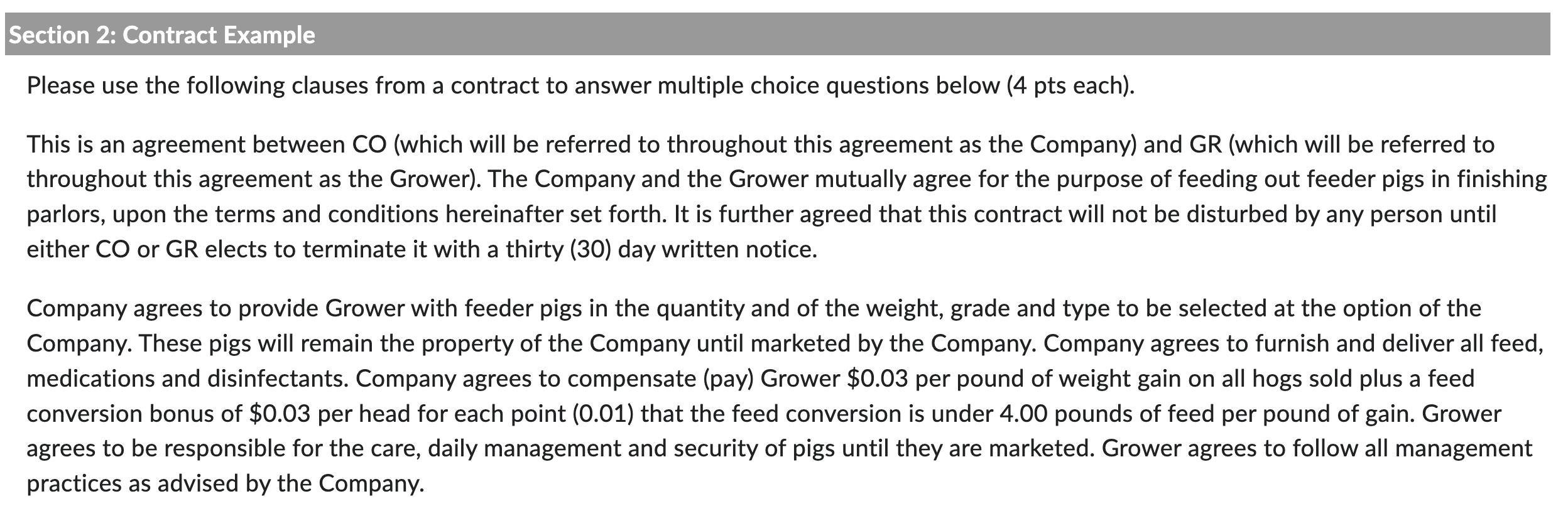 Solved Please use the following clauses from a contract to | Chegg.com