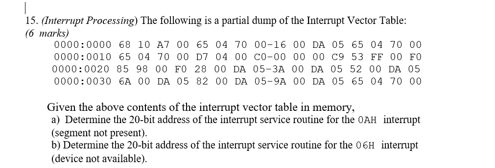 Solved 15. (Interrupt Processing) The following is a partial | Chegg.com