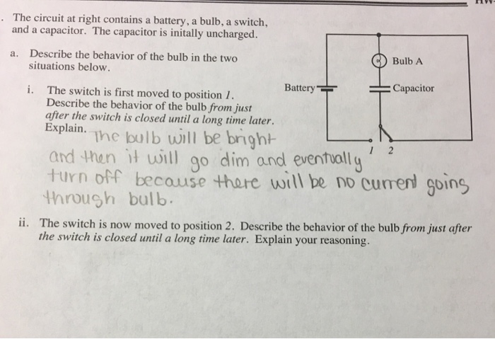 Solved The circuit at right contains a battery, a bulb, a | Chegg.com