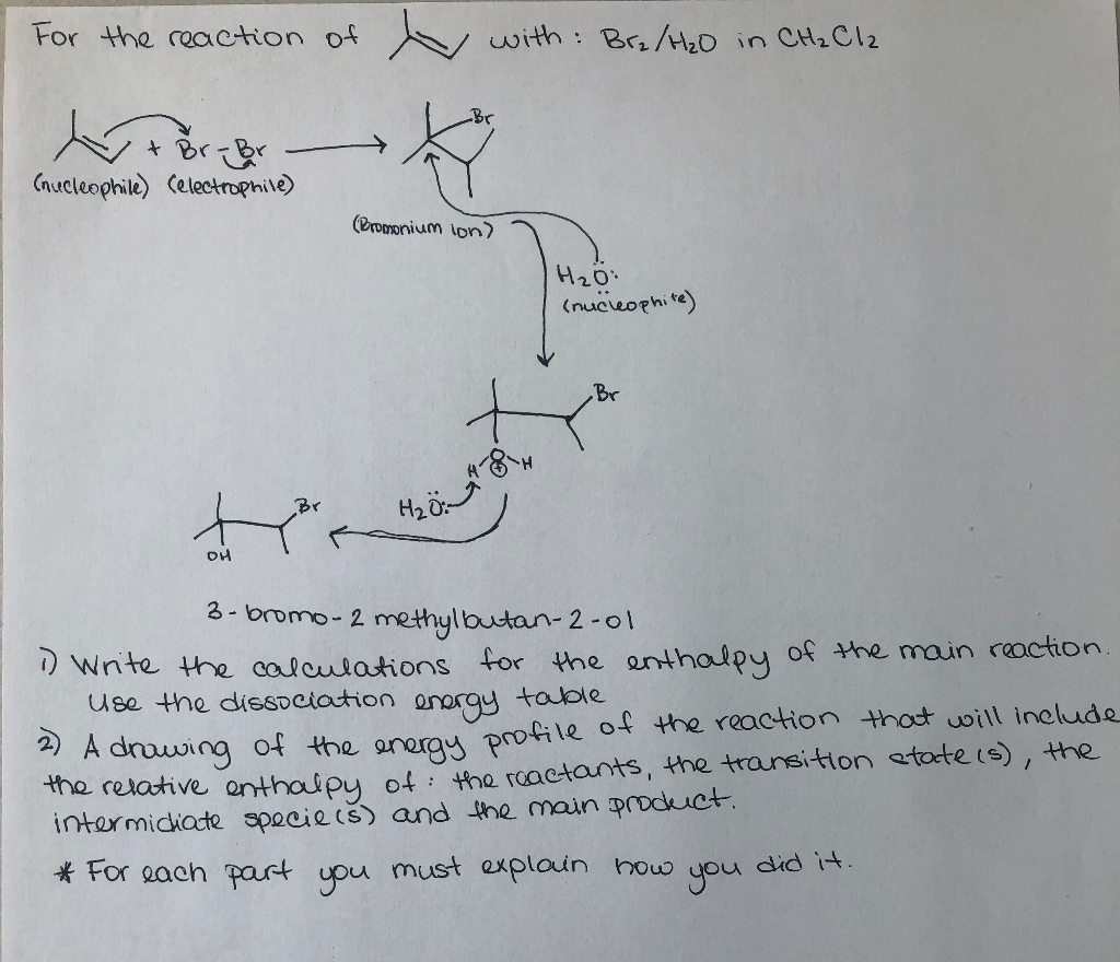 Solved For the reaction of with Br./H2O in CH₂Cl2 hor-Br + | Chegg.com