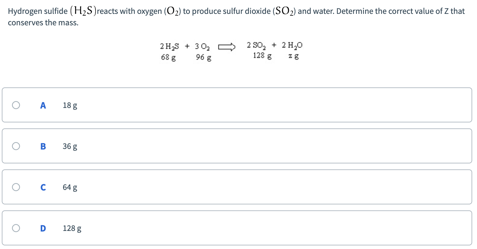 Solved Hydrogen sulfide (H2S)reacts with oxygen (O2) to | Chegg.com