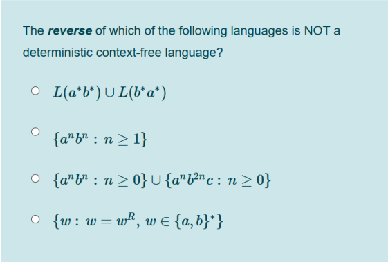 Solved The reverse of which of the following languages is | Chegg.com