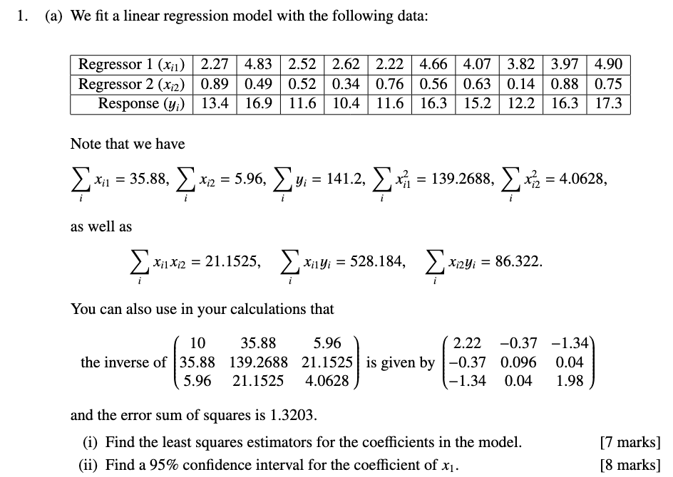 Solved 1. (a) We fit a linear regression model with the | Chegg.com