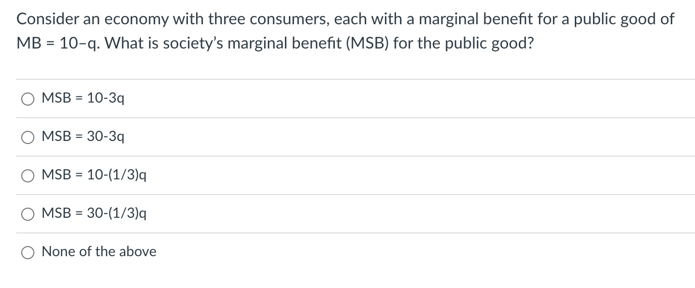 Solved Consider an economy with three consumers, each with a | Chegg.com