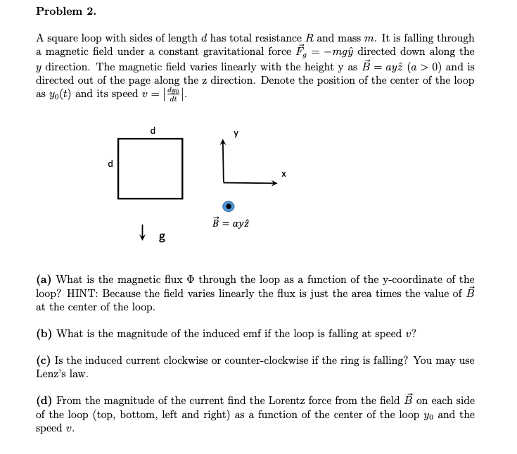 Solved Problem 2. A square loop with sides of length d has | Chegg.com