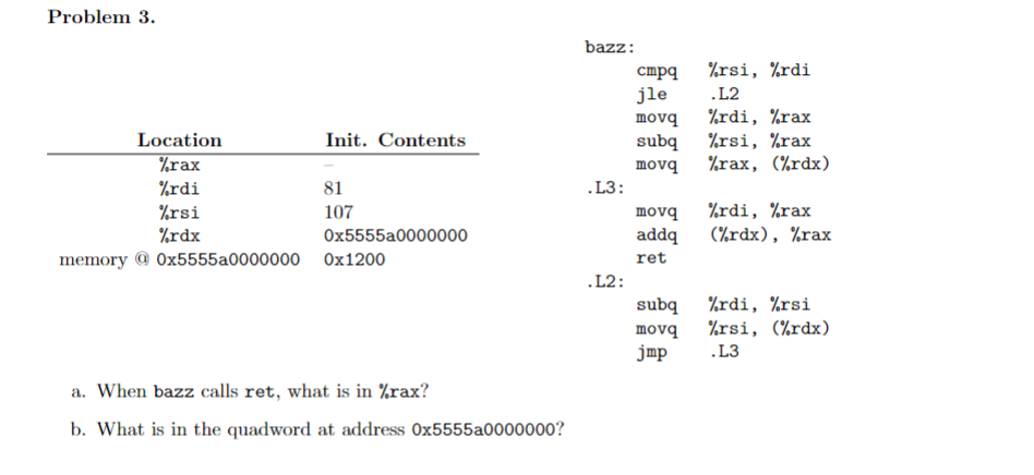 Solved Problem 3. b. What is in the quadword at address | Chegg.com