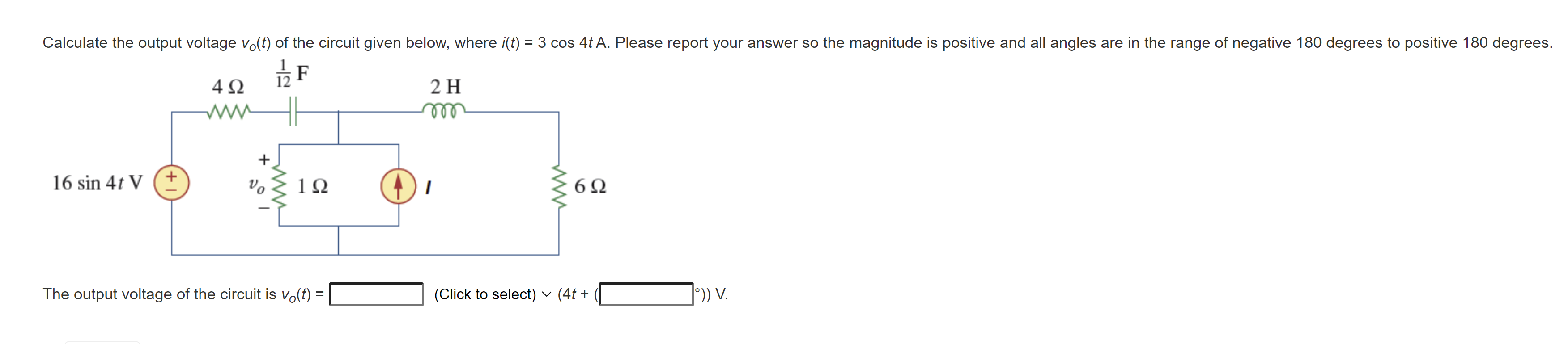 Solved Calculate the output voltage vo(t) of the circuit | Chegg.com