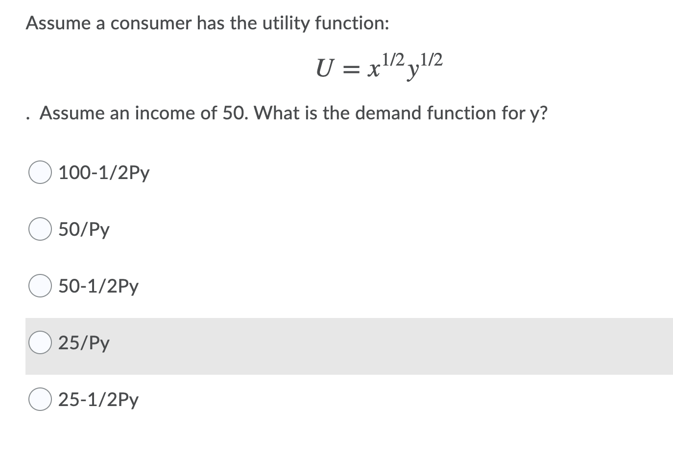 Solved Assume a consumer has the utility function: U = | Chegg.com