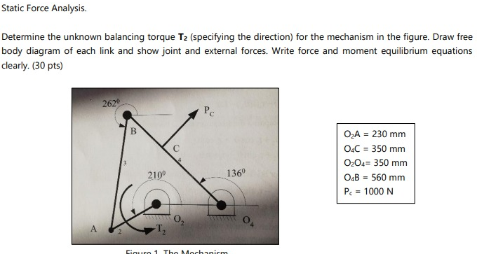 Solved Static Force Analysis. Determine the unknown | Chegg.com