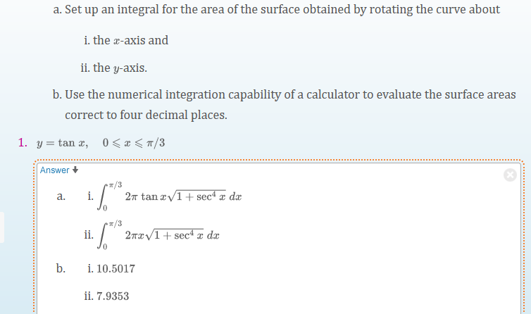 Solved a. Set up an integral for the area of the surface | Chegg.com