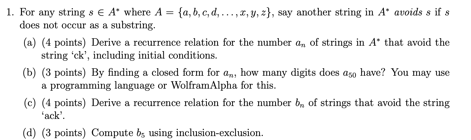 1. For any strings = A* where A = {a, b, c, d, ..., | Chegg.com