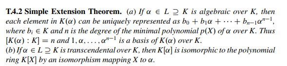 Solved T.4.2 Simple Extension Theorem. (a) If α∈L⊇K is | Chegg.com