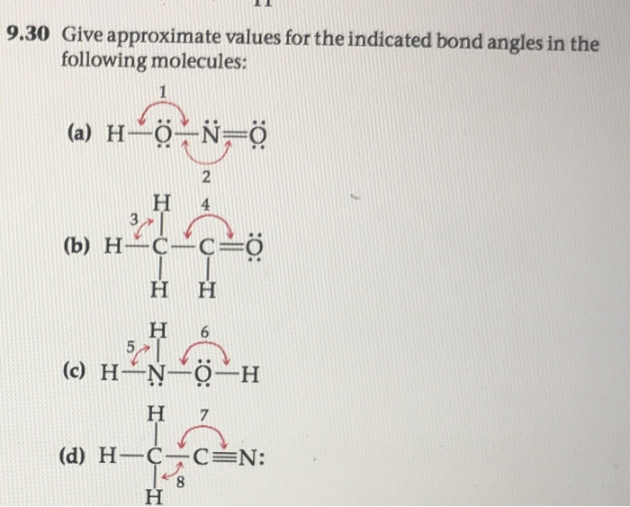 Solved 9.30 Give approximate values for the indicated bond | Chegg.com