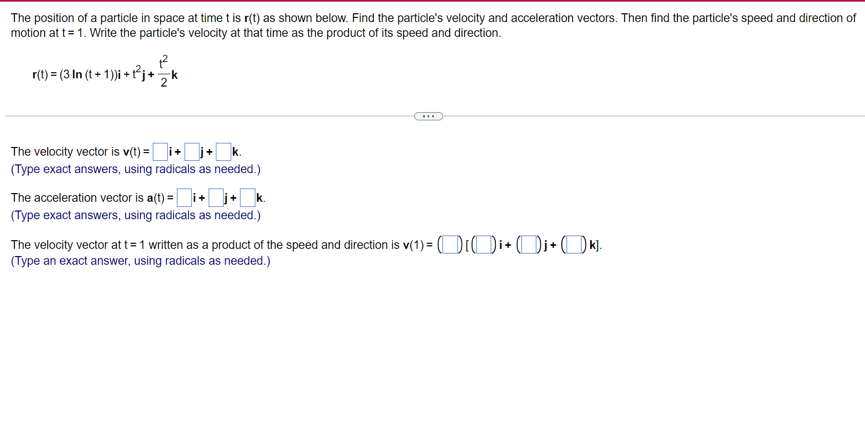Solved The position of a particle in space at time t is r(t) | Chegg.com