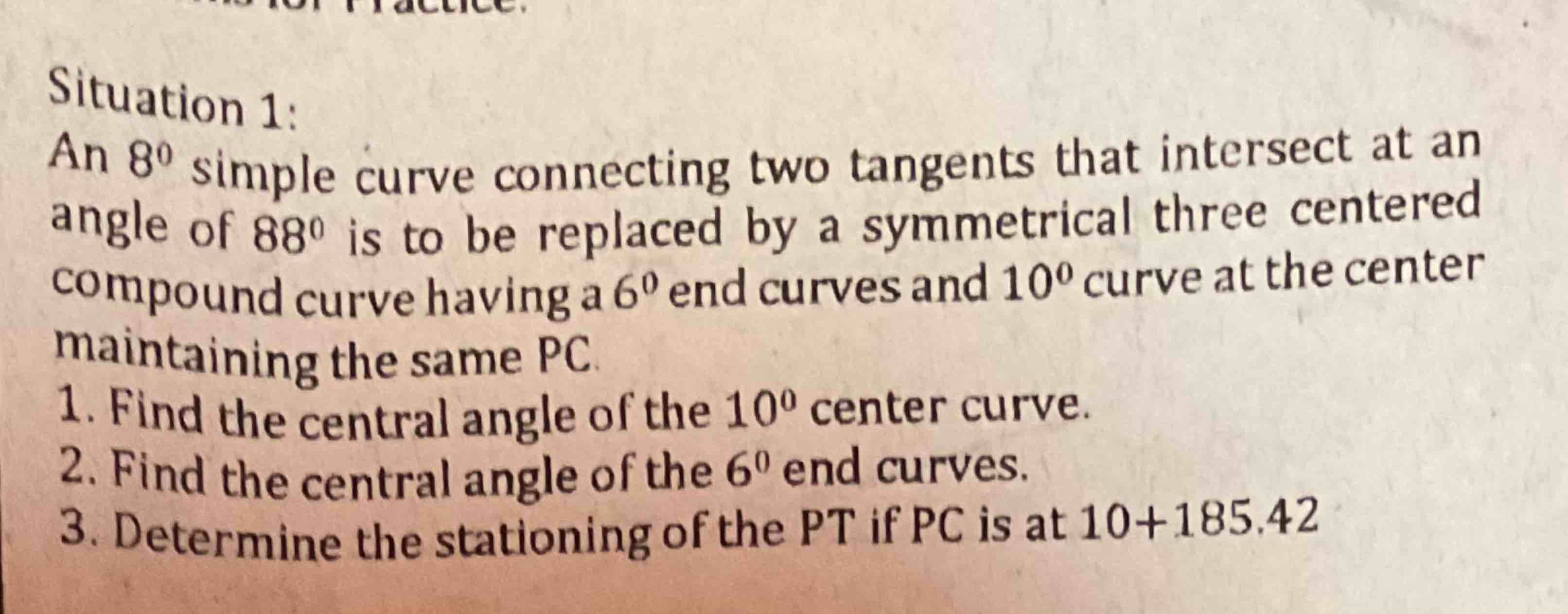 Solved Situation 1:An 80 ﻿simple curve connecting two | Chegg.com