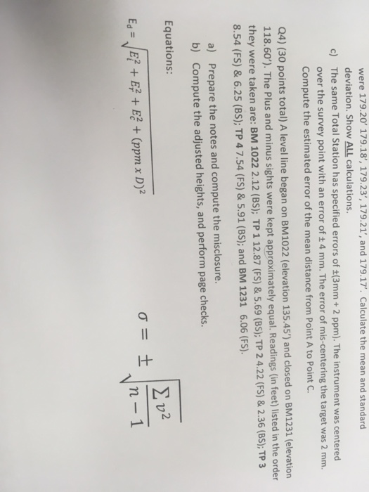 Solved A level line began on BM1022 (elevation 135.45') and | Chegg.com