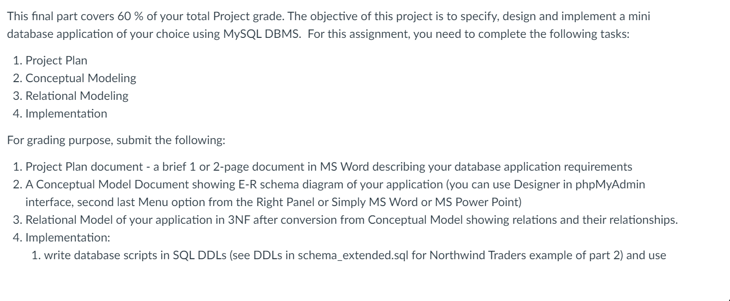 Solved This final part covers 60% of your total Project | Chegg.com