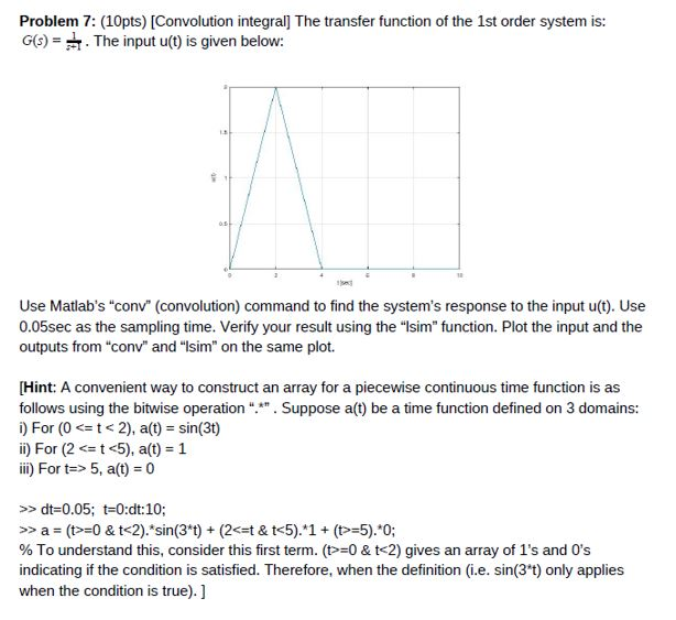 Problem 7: (10pts) [Convolution integral] The | Chegg.com