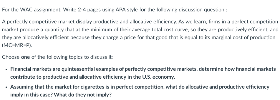 Solved For the WAC assignment: Write 2-4 pages using APA | Chegg.com