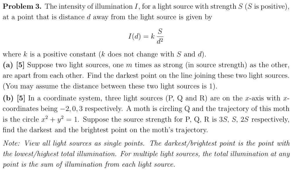 Solved Problem 3. The intensity of illumination I, for a | Chegg.com