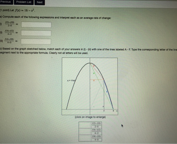 Solved Let f(x) = 16 - x^2. Compute each of the following | Chegg.com