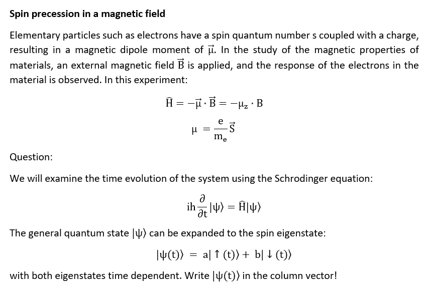 Solved Spin precession in a magnetic field Elementary | Chegg.com