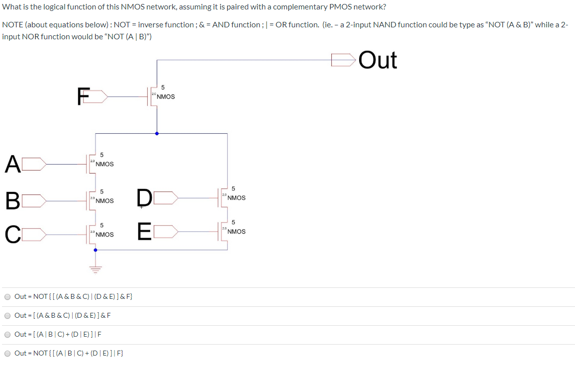 Solved What is the logical function of this NMOS network, | Chegg.com