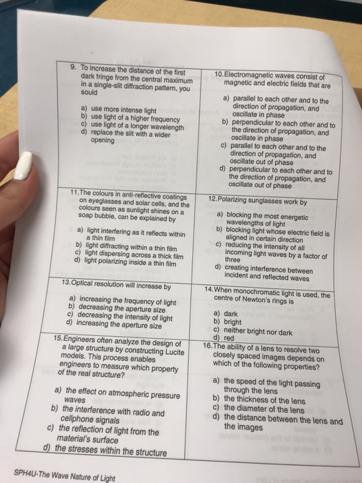 Solved 9. To increase the distance of the first dark fringe | Chegg.com