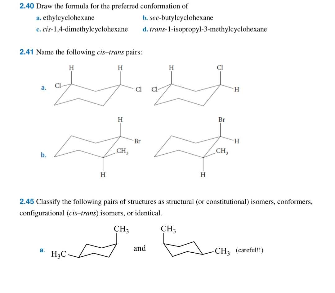 Solved 2.40 Draw the formula for the preferred conformation | Chegg.com