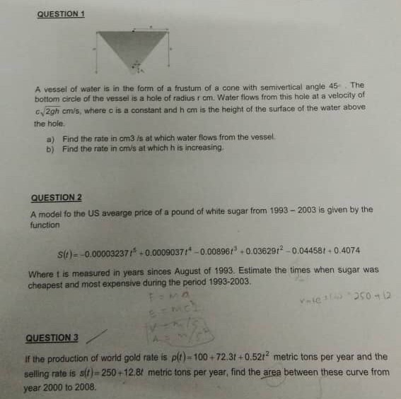 Solved QUESTION 1 A vessel of water is in the form of a | Chegg.com