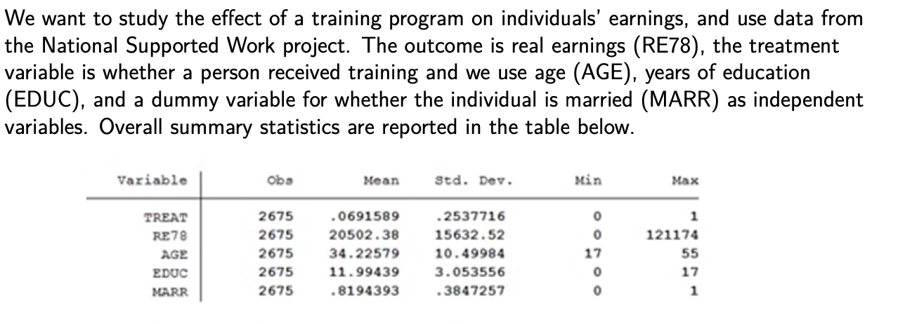We want to study the effect of a training program on | Chegg.com
