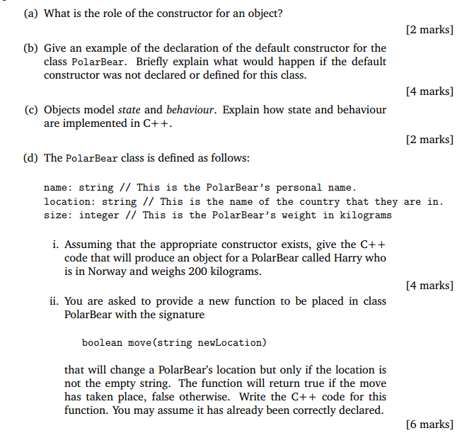 Solved (a) What is the role of the constructor for an | Chegg.com