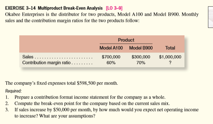 Solved EXERCISE 3-14 Multiproduct Break-Even Analysis [LO | Chegg.com
