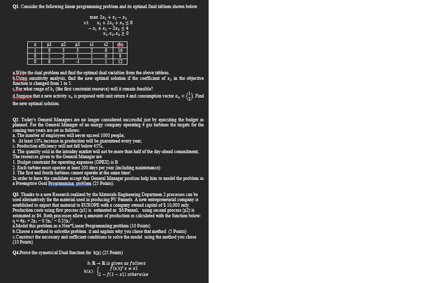 Solved Q1. Consider the following linear programaming | Chegg.com