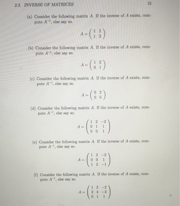 Solved (a) Consider the following matrix A. If the inverse | Chegg.com