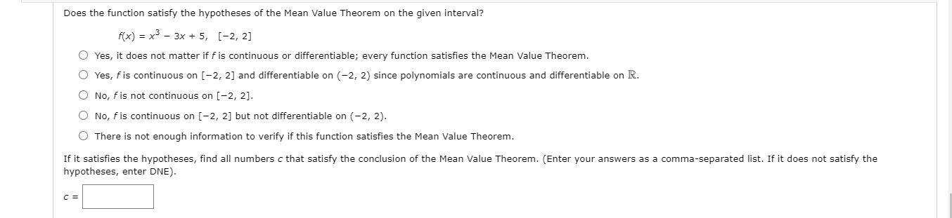 Solved Does the function satisfy the hypotheses of the Mean | Chegg.com