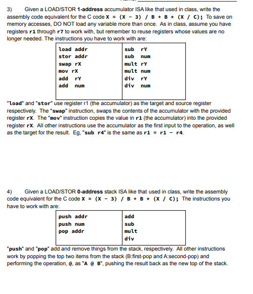 Given a LOAD/STOR 1-address accumulator ISA like that | Chegg.com