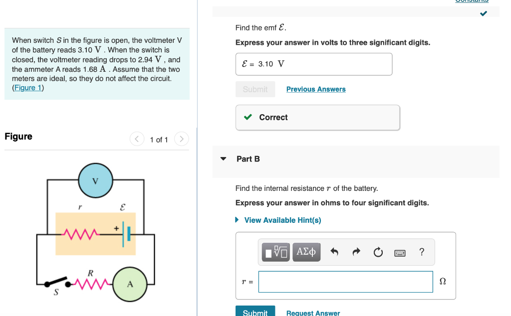 Solved Find the emf E. Express your answer in volts to three | Chegg.com