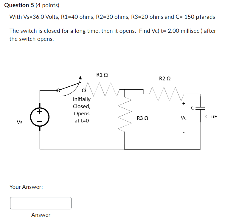 Solved With Vs=36.0 Volts, R1=40 ohms, R2=30 ohms, R3=20 | Chegg.com