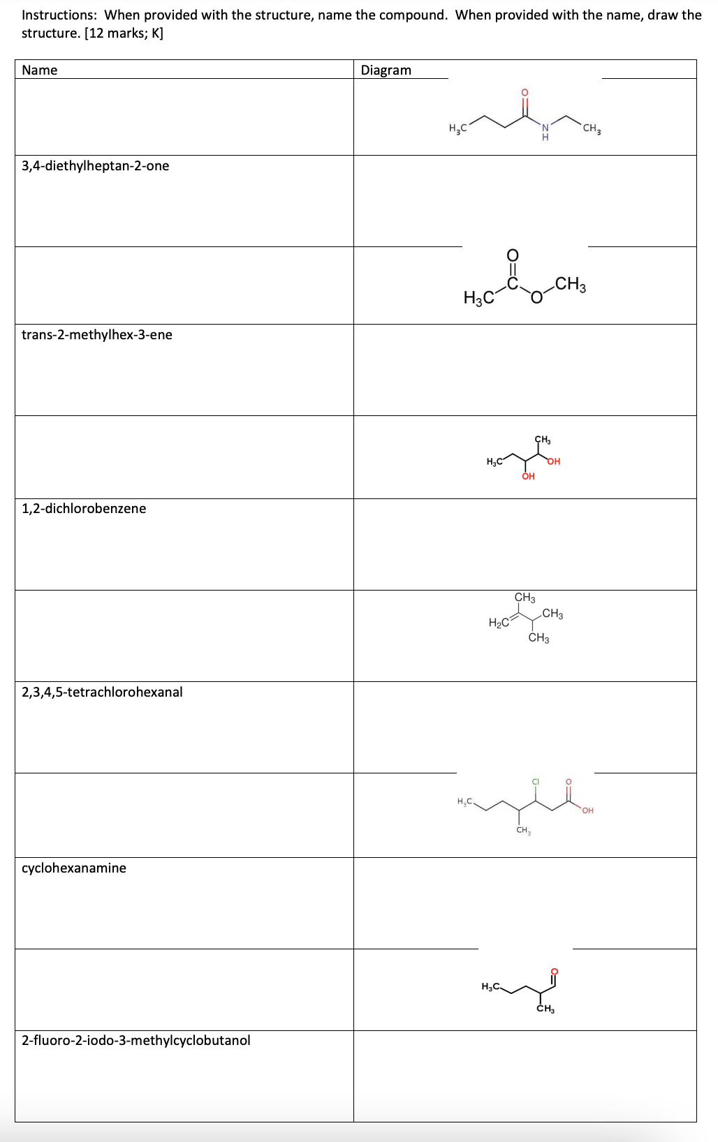 Solved Instructions: When provided with the structure, name | Chegg.com