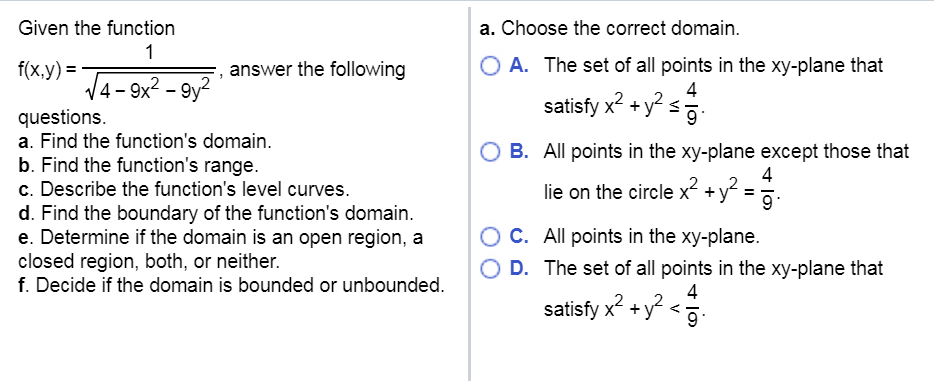 Solved Given the function a. Choose the correct domain. | Chegg.com