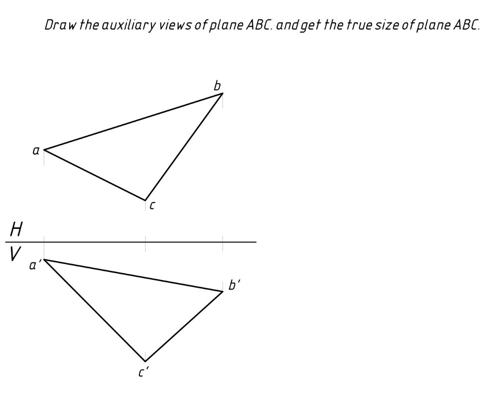 Solved Draw the auxiliary views of plane ABC. and get the | Chegg.com
