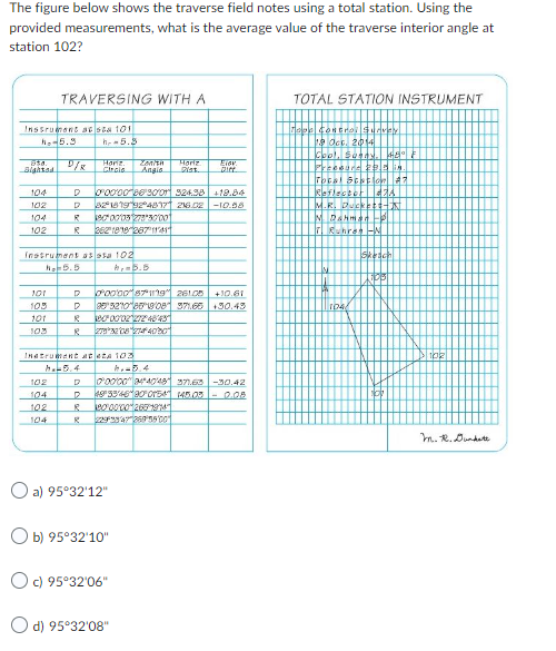 Solved The figure below shows the traverse field notes using | Chegg.com
