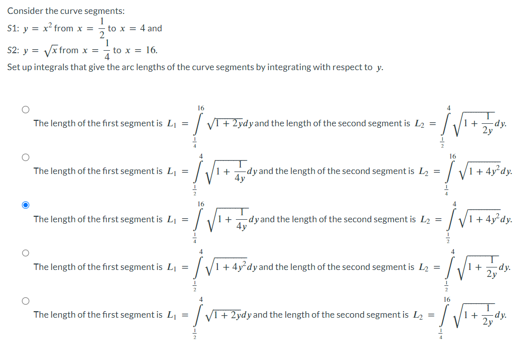 Solved Consider the curve segments: S1: y=x2 from x=21 to | Chegg.com