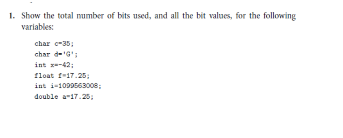Solved 1. Show the total number of bits used, and all the | Chegg.com